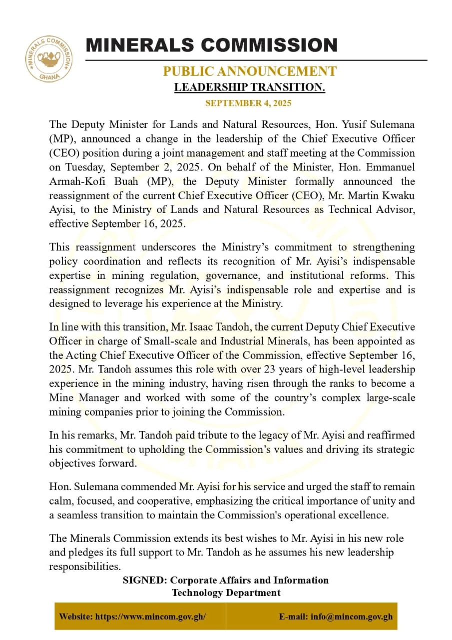 Minerals Commission Announces Leadership Transition » Broadcastergh.com