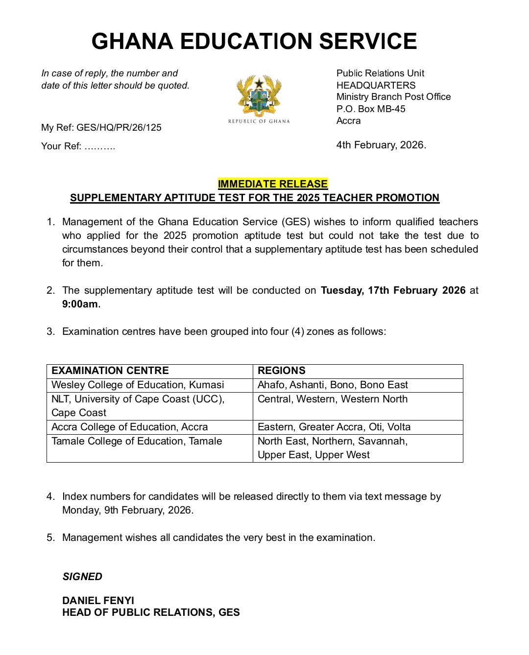 GES Announces Supplementary Aptitude Test for 2025 Teacher Promotion ...